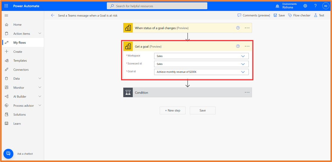 Power BI Goal triggers for your flows: When status of a goal changes ...