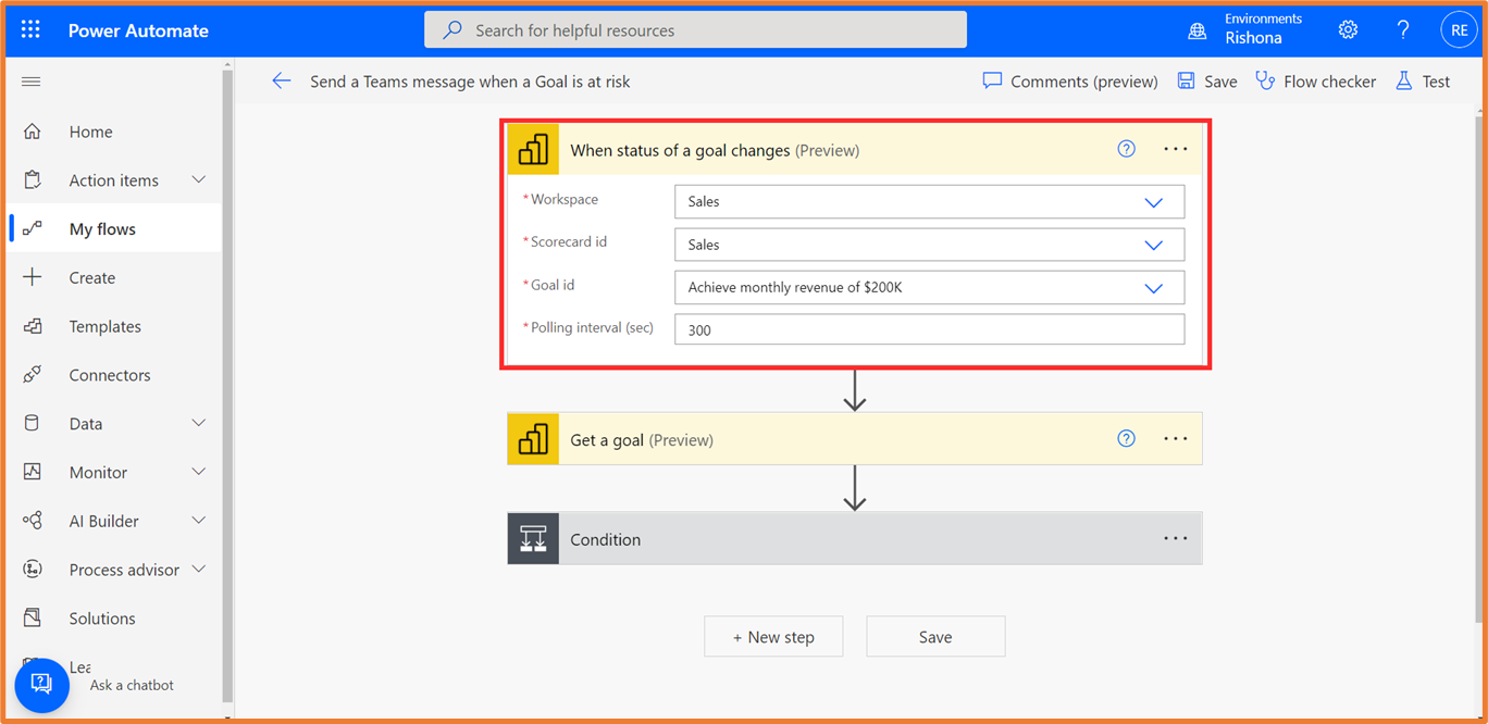 Power BI Goal triggers for your flows: When status of a goal changes ...