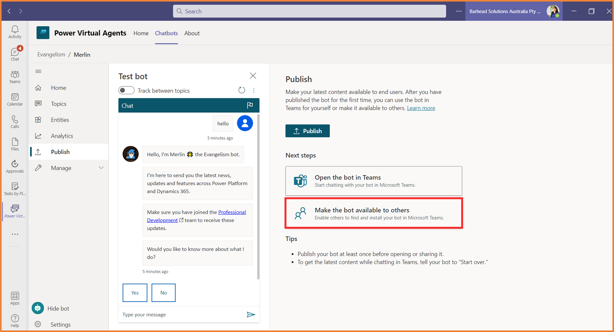 Power Virtual Agents & Teams: Send a proactive message to everyone with ...